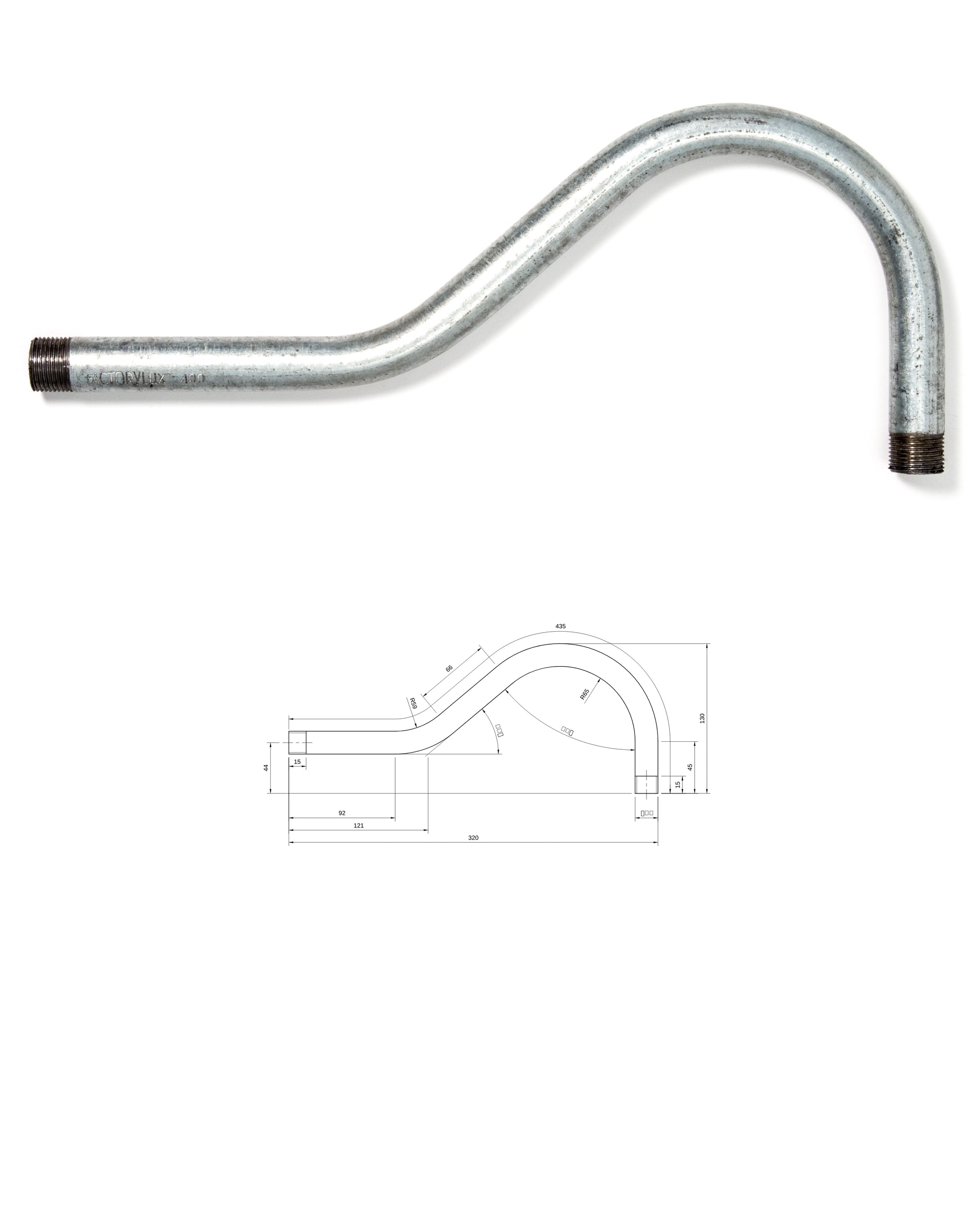 Conduit Swan Neck Double Bend | Threaded 20mm Galvanised Steel Tube